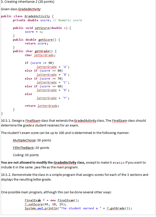 Solved 5. Creating inheritance 2 (20 points) Given dass | Chegg.com