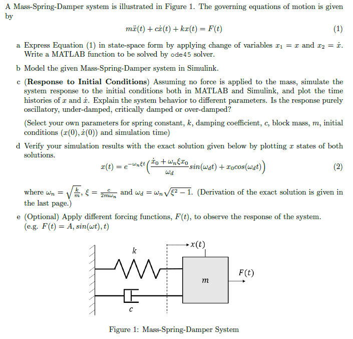 Solved A Mass-Spring-Damper system is illustrated in Figure | Chegg.com