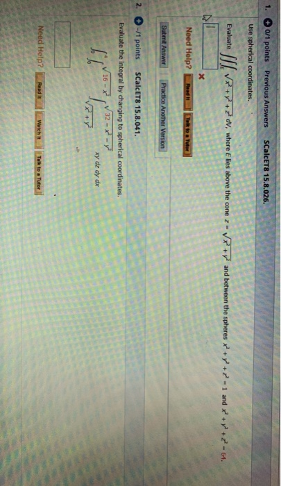 Solved 1. 0/1 points Previous Answers SCalcET8 15.8.026. Use | Chegg.com