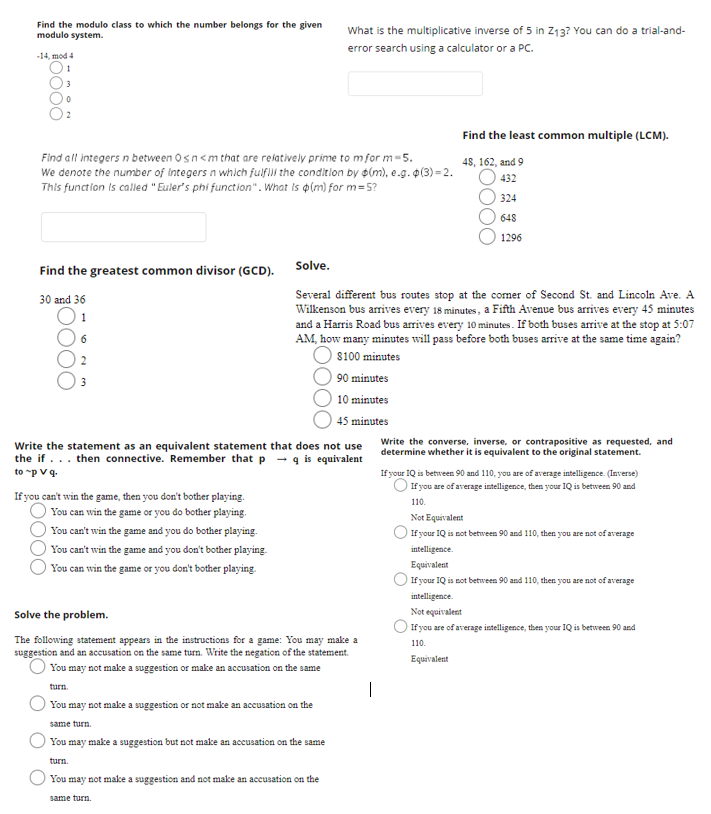 Solved Find the modulo class to which the number belongs for | Chegg.com
