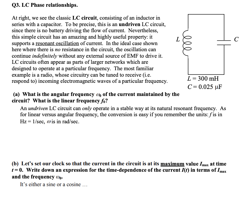 Solved Q3. LC Phase relationships. с ele л At right, we see | Chegg.com
