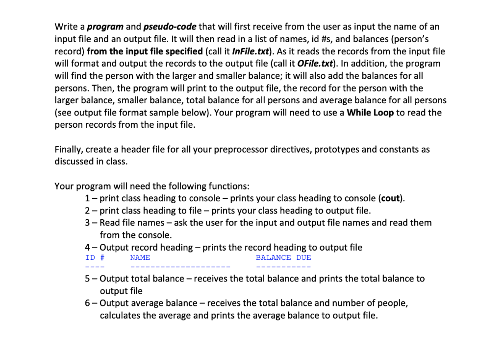 Solved Write a program and pseudo-code that will first | Chegg.com