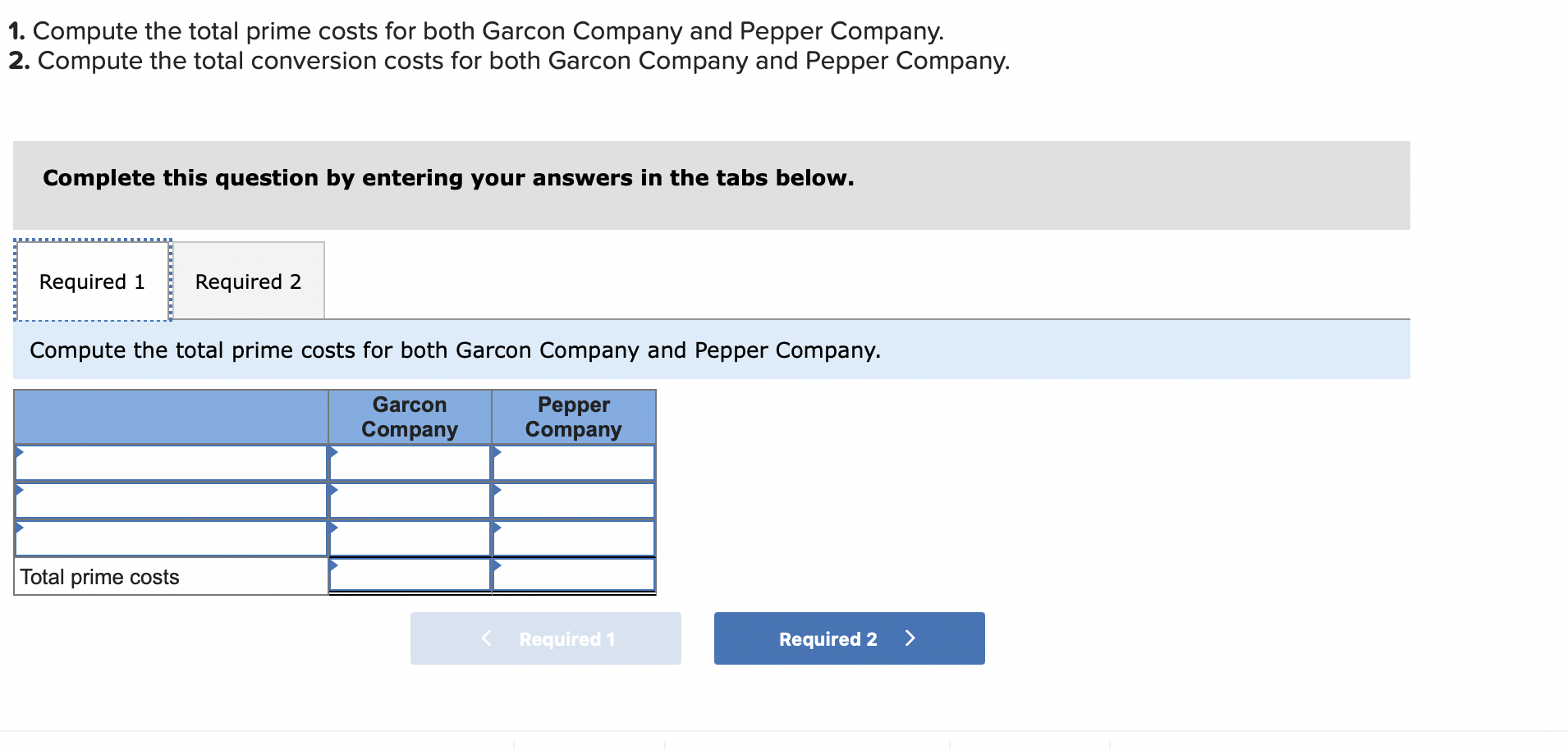 Solved 1. Compute the total prime costs for both Garcon | Chegg.com