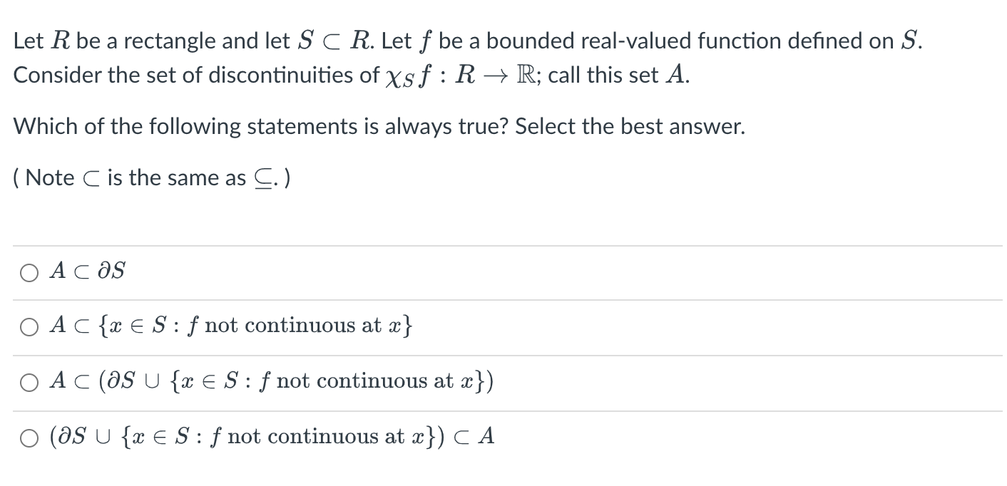 Solved Let R be a rectangle and let S c R. Let f be a | Chegg.com