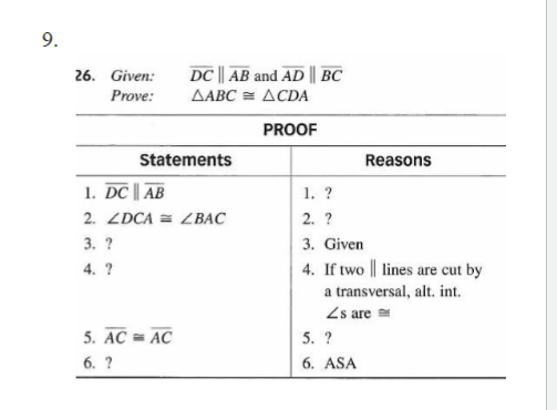 Solved 9. 26. Given: Prove: DC∥AB and AD∥BC ABC≅ CDA | Chegg.com