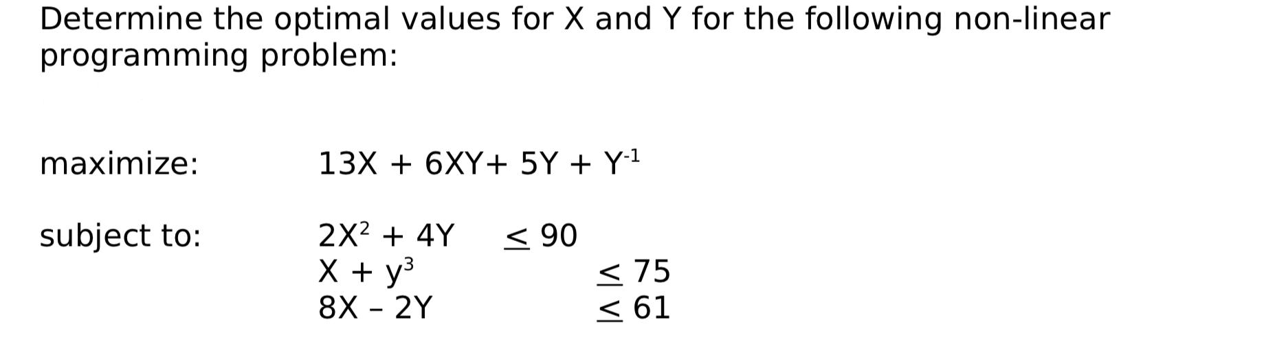 Solved Determine the optimal values for X and Y for the | Chegg.com