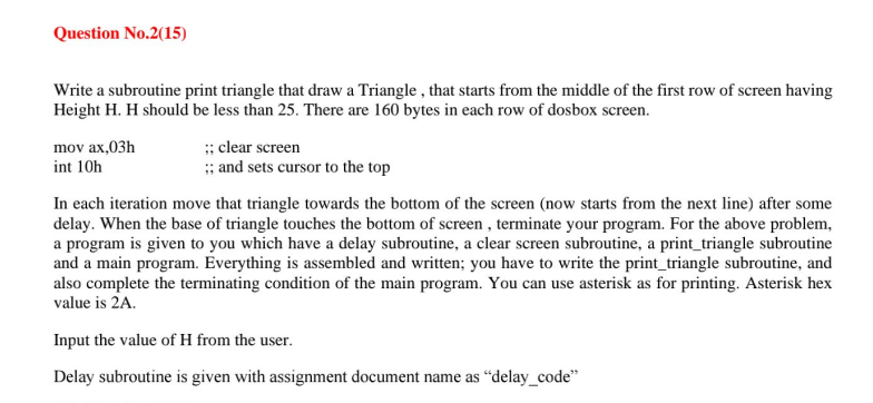 NEED CODE IN 8086 ASSEMBLY | Chegg.com