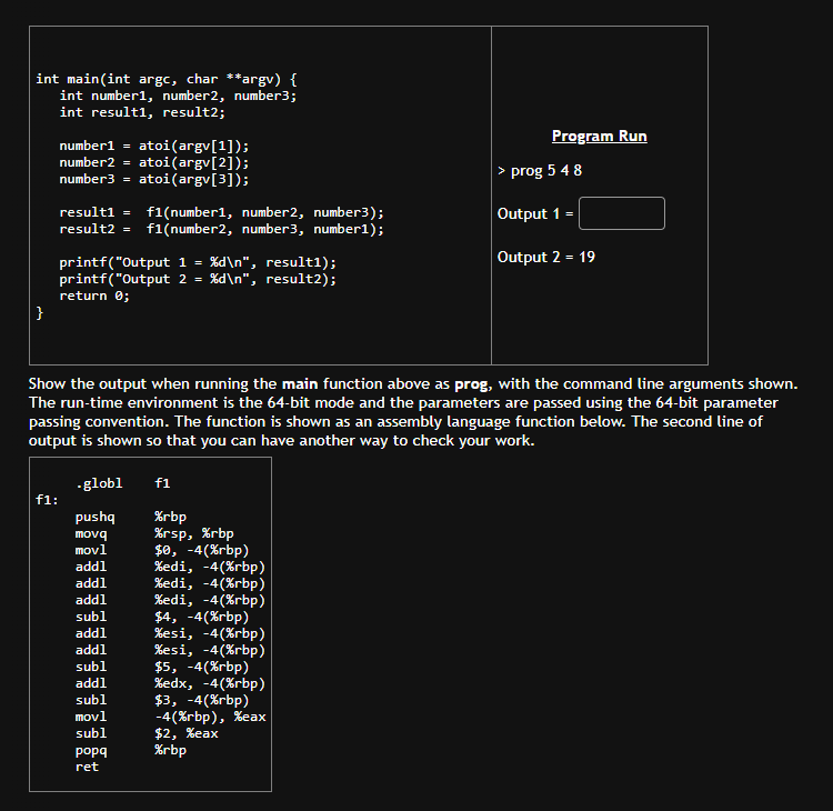 Solved int main(int argc, char **arg) { int number1, | Chegg.com