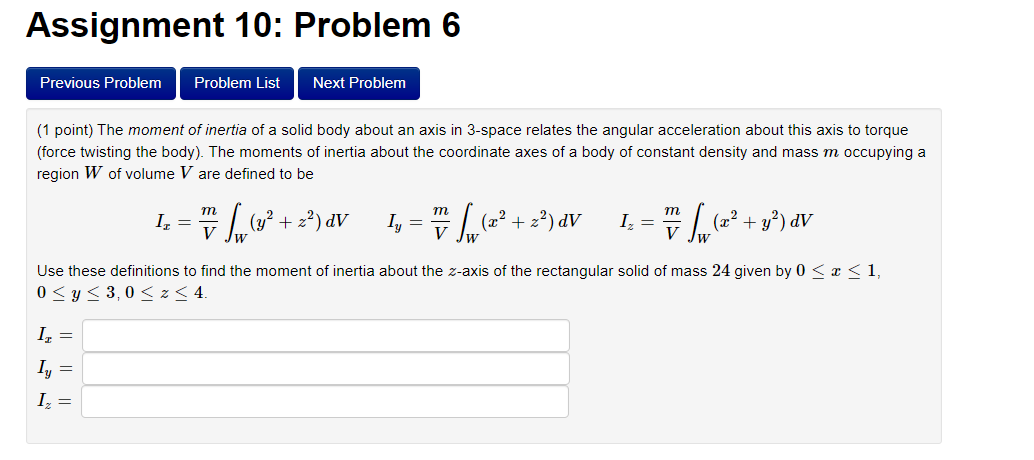 Solved Assignment 10 Problem 6 Previous Problem Problem 4180