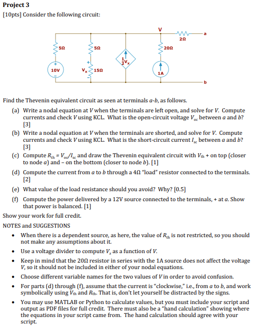 Solved Project 3 [10pts] Consider the following circuit: | Chegg.com