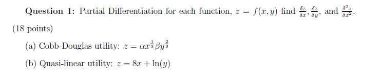 Solved Question 1: Partial Differentiation for each | Chegg.com