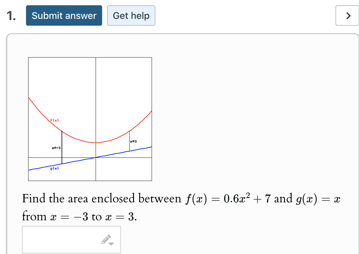 Solved Find the area enclosed between f(x)=0.6x2+7 ﻿and | Chegg.com