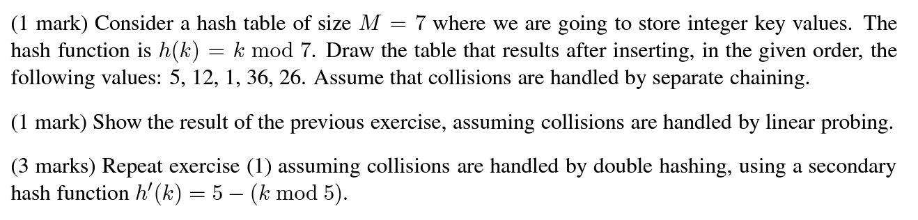 Solved 1 Mark Consider A Hash Table Of Size M 7 Where We