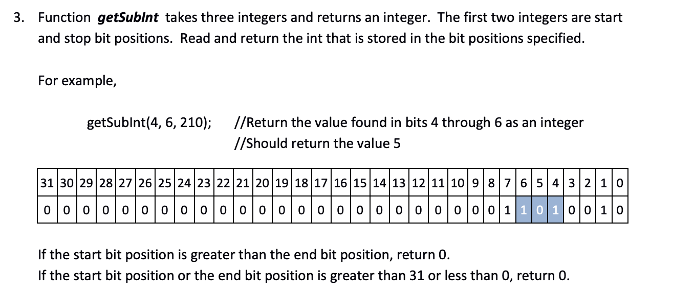 Solved 3. Function getSubint takes three integers and | Chegg.com