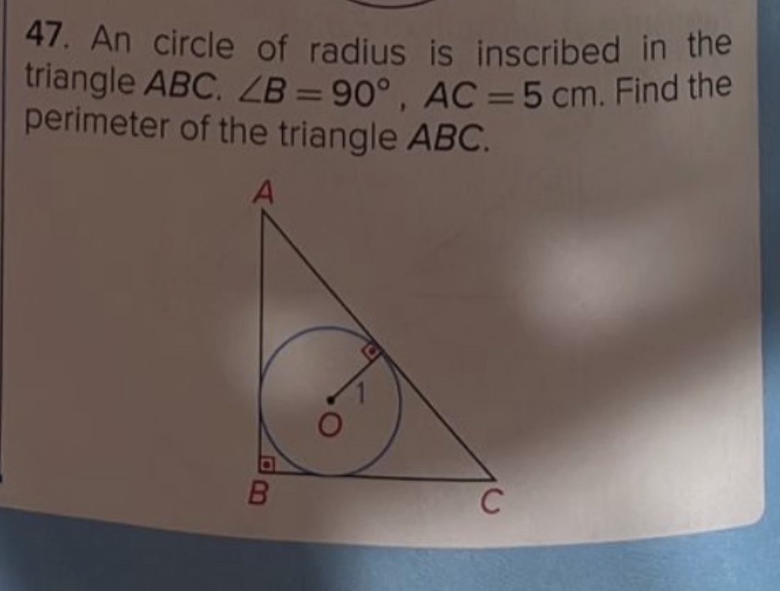 Solved 47. An circle of radius is inscribed in the triangle | Chegg.com