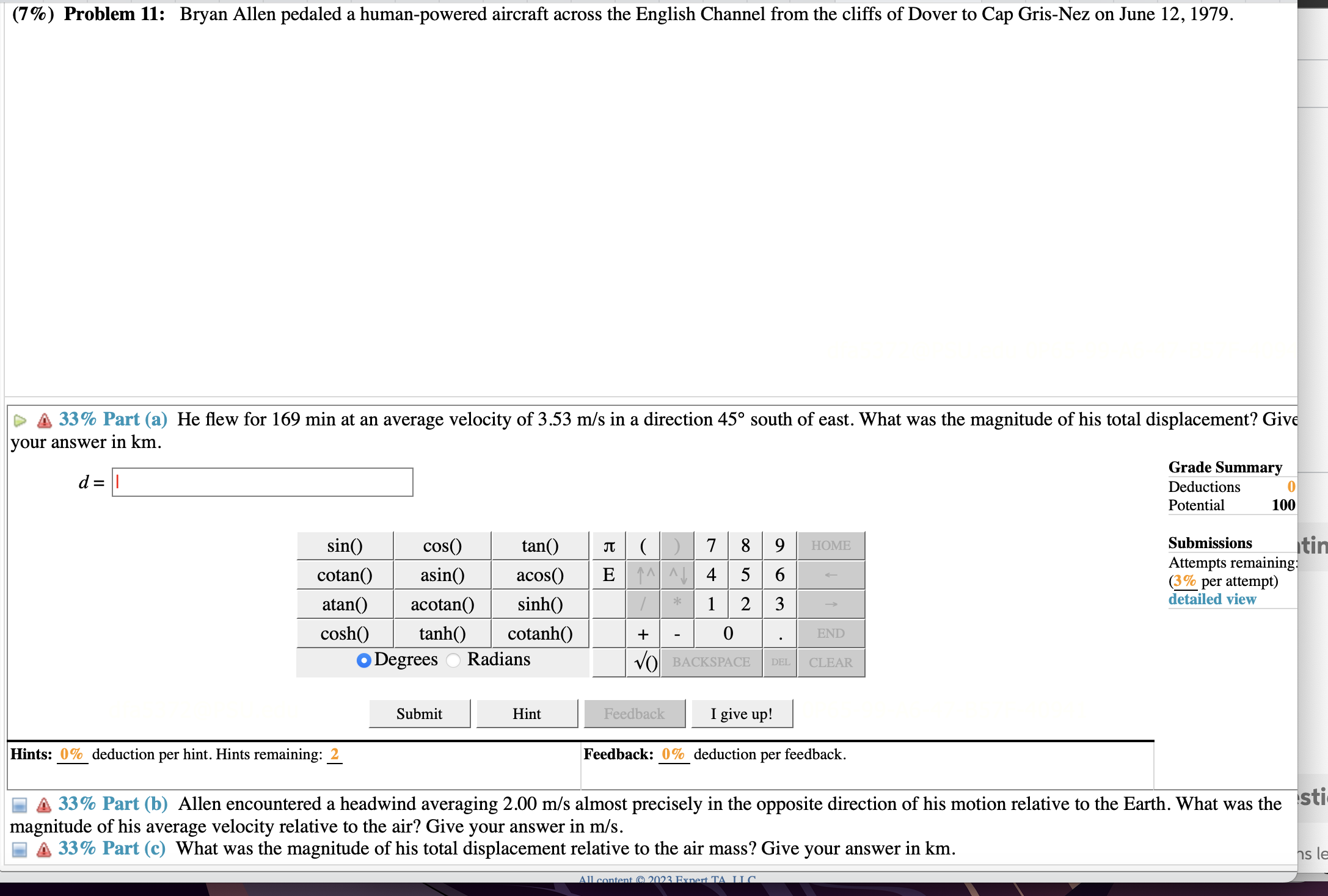 Solved d= \begin{tabular}{lll} \hline Hints: deduction per | Chegg.com