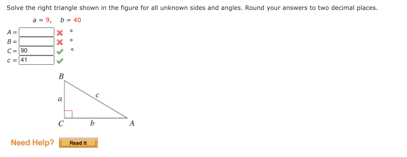 Solved Solve the right triangle shown in the figure for all | Chegg.com