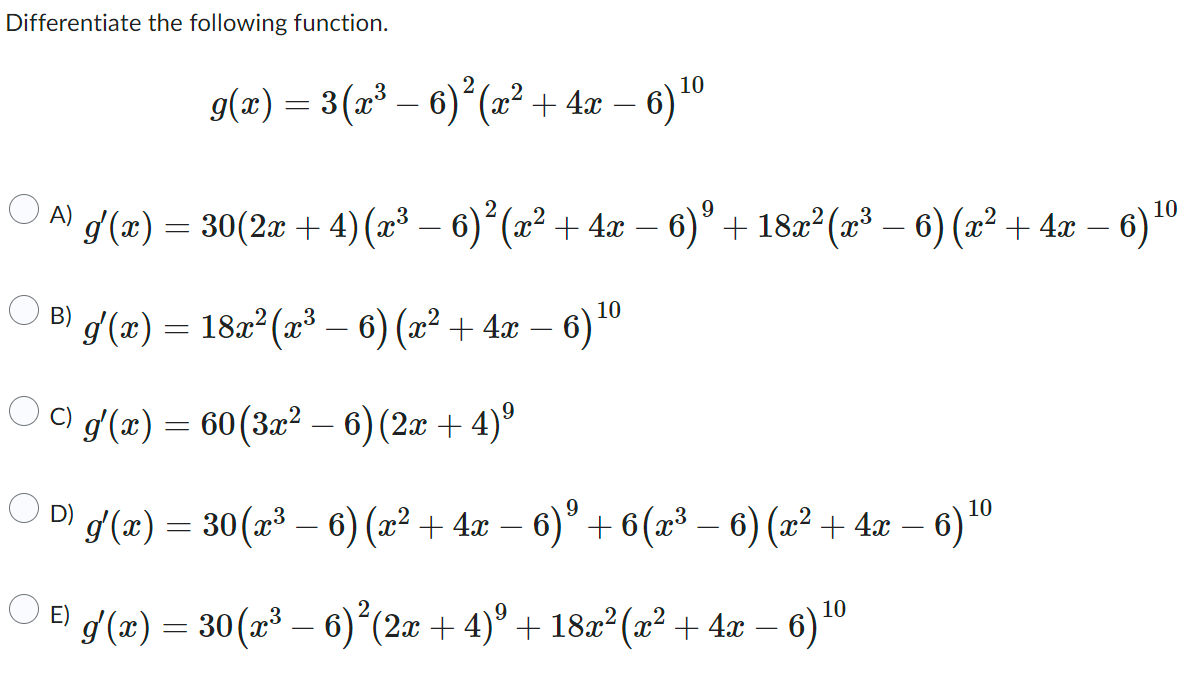 Solved Differentiate the following function. | Chegg.com