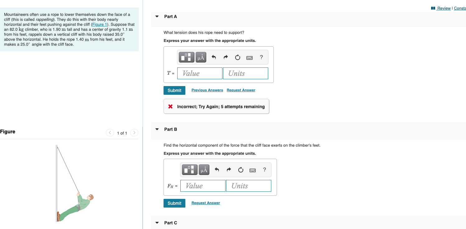 Solved A Review | Consta Part A Mountaineers often use a | Chegg.com