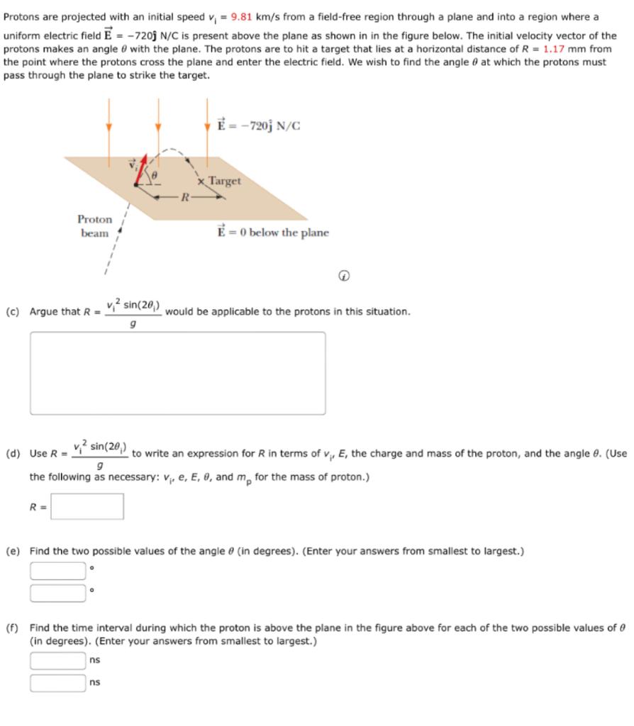 Solved Protons are projected with an initial speed v1=9.81 | Chegg.com