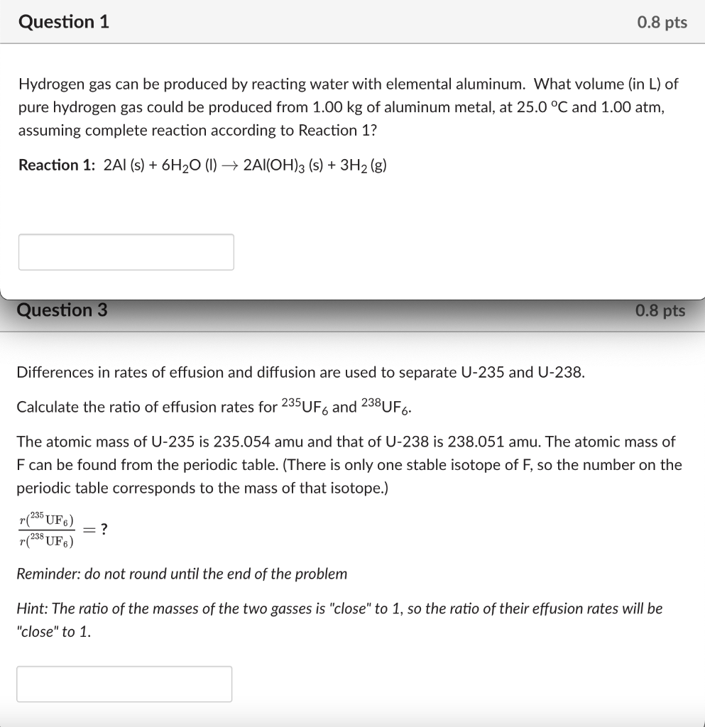 Solved Hydrogen gas can be produced by reacting water with | Chegg.com