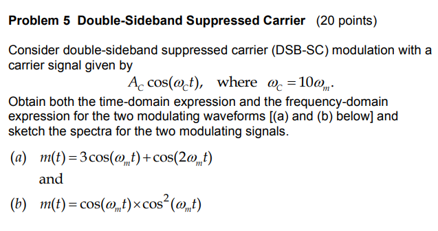 Solved Problem 5 Double-Sideband Suppressed Carrier (20 | Chegg.com