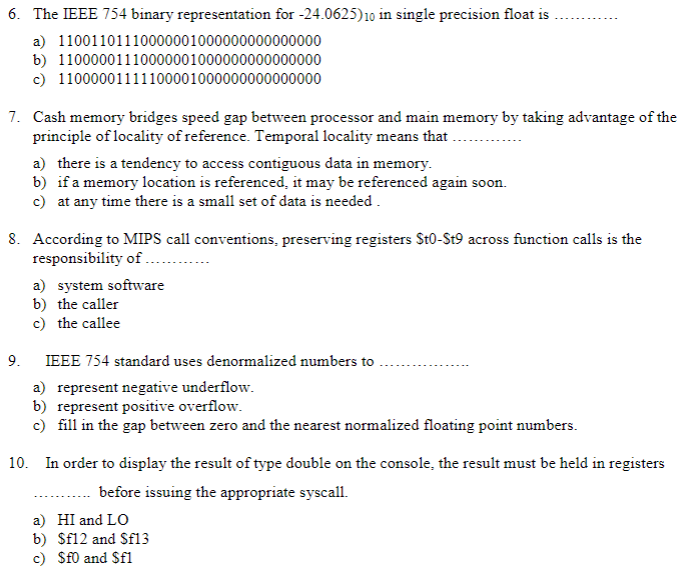 Solved 6. The IEEE 754 binary representation for -24.0625)10 | Chegg.com