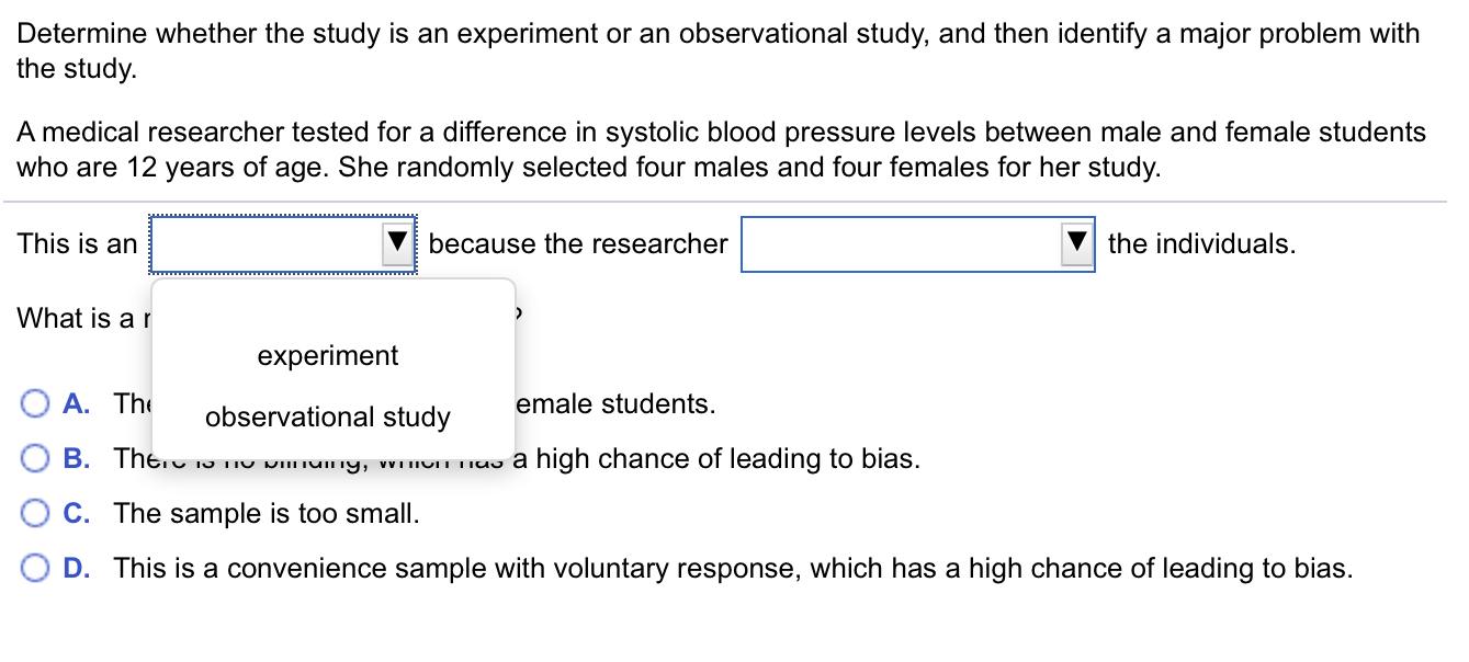 Solved Determine whether the study is an experiment or an | Chegg.com