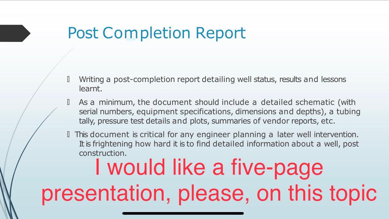 Post Completion Report Writing a post-completion | Chegg.com