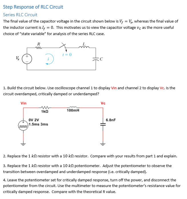 Solved Step Response of RLC Circuit Series RLC Circuit The | Chegg.com