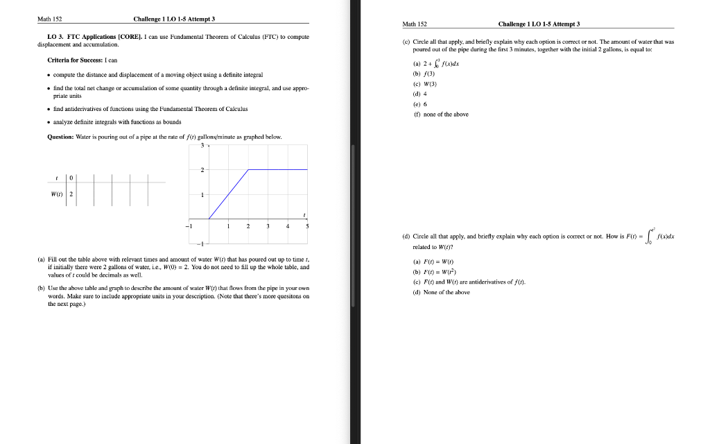 Math 152 Challenge 1 LO 1-5 Attempt 3 Math 152 | Chegg.com