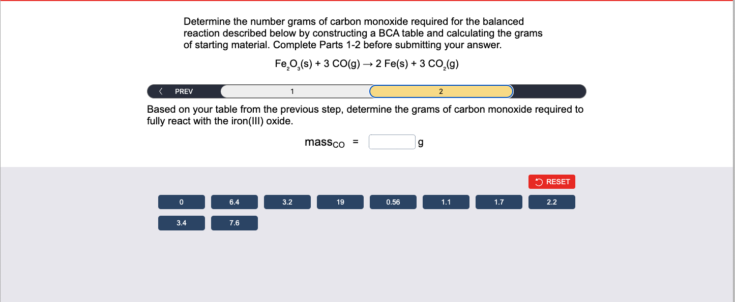 Solved Determine the number grams of carbon monoxide | Chegg.com