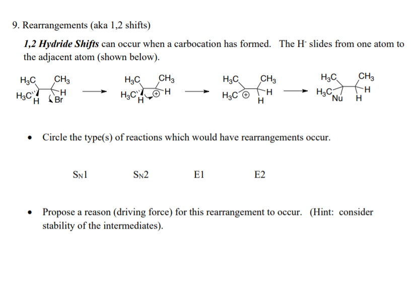Solved 9. Rearrangements (aka 1,2 shifts) 1,2 Hydride Shifts | Chegg.com