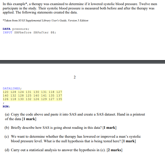 Solved In this example*, a therapy was examined to determine | Chegg.com