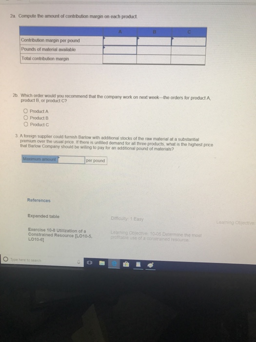 Solved Exercise 10-8 Utilization of a Constrained Resource | Chegg.com