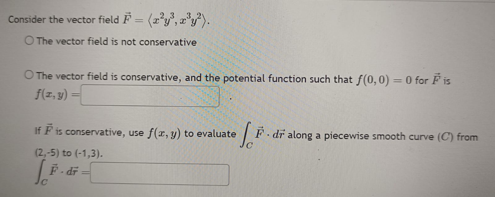 Solved Consider the vector field F= x2y3,x3y2 The vector | Chegg.com