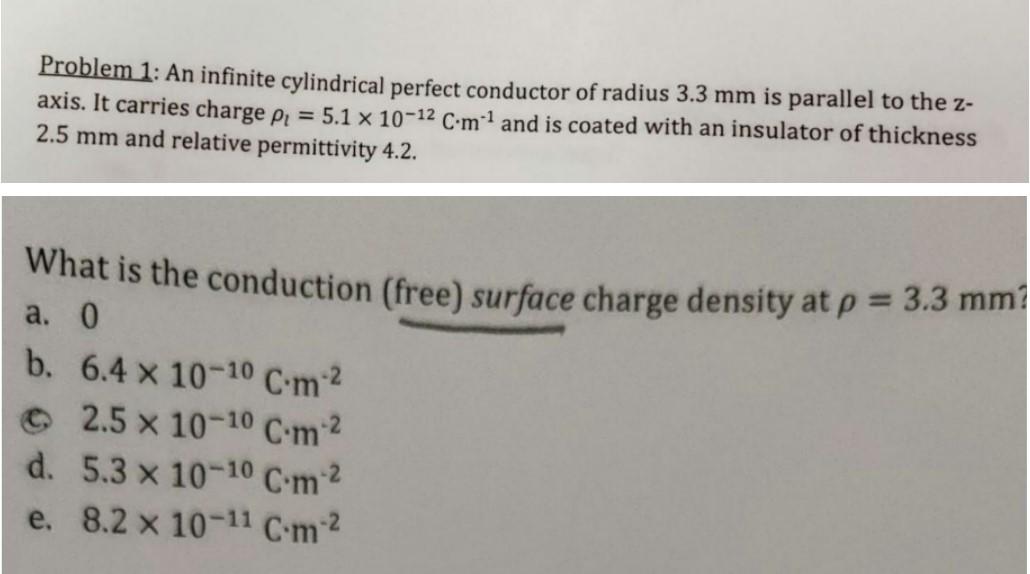Solved Problem 1: An infinite cylindrical perfect conductor | Chegg.com
