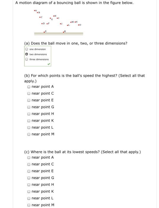 Solved A motion diagram of a bouncing ball is shown in the | Chegg.com