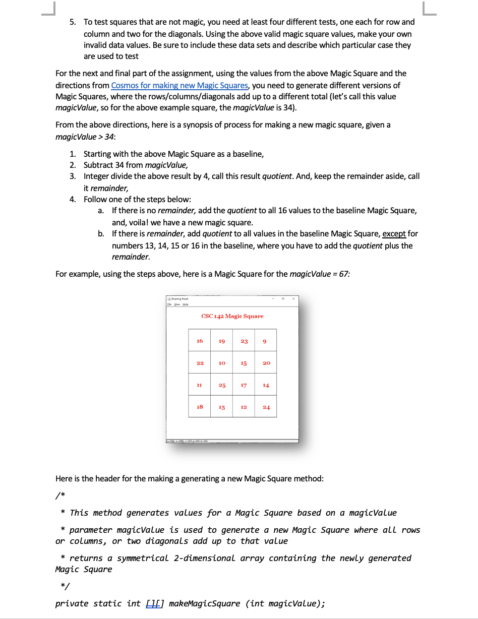 L Magic Squares CSC 142 Programming Assignment #4 | Chegg.com