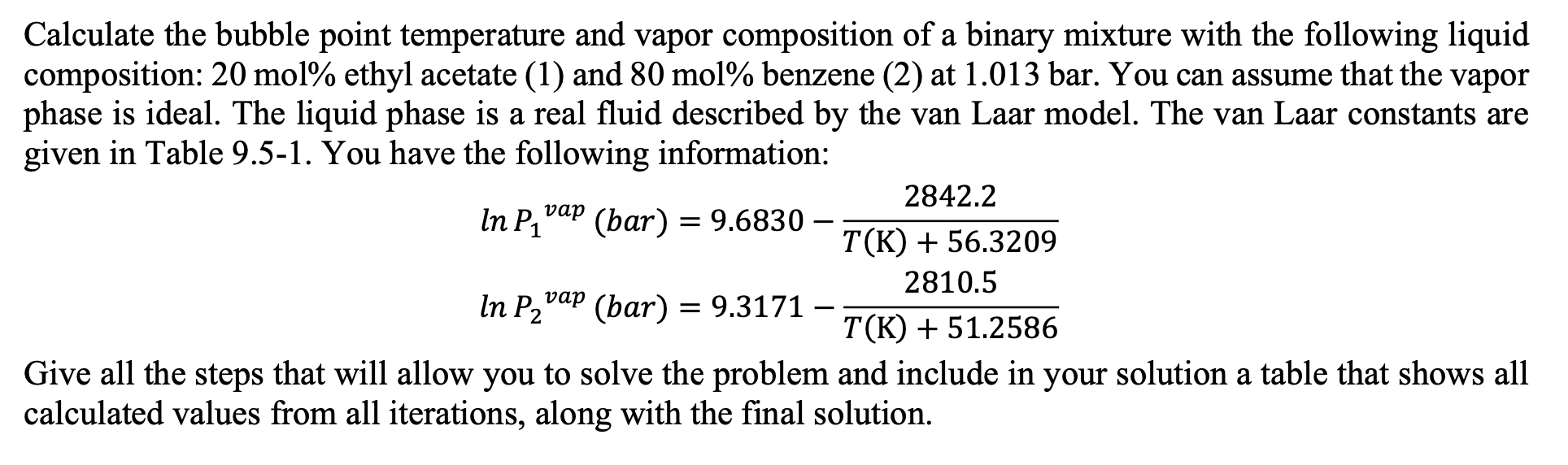 Calculate the bubble point temperature and vapor | Chegg.com