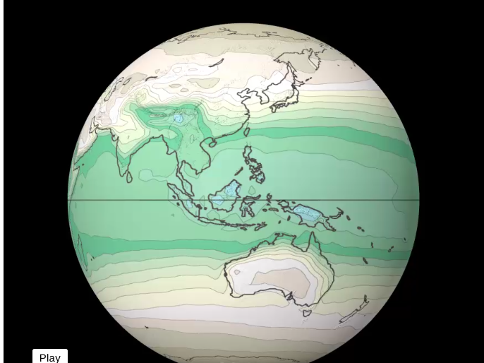 Solved This map depicts specific humidity, with green and | Chegg.com