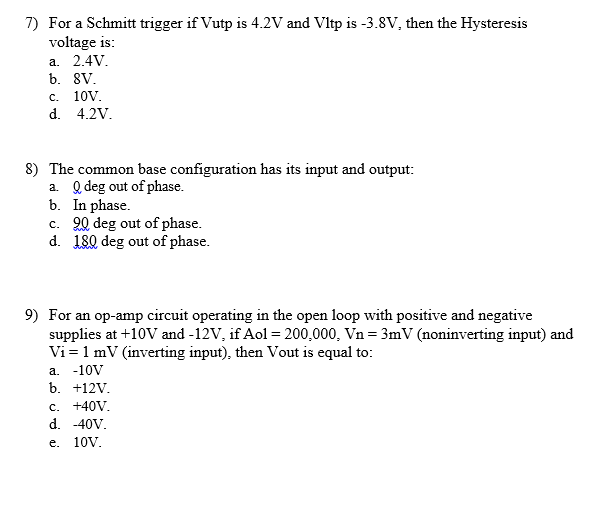 Solved 7) For a Schmitt trigger if Vutp is 4.2V and Vltp is | Chegg.com