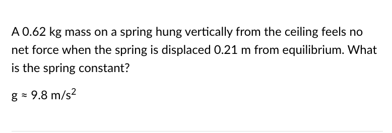 Solved A 0.62 kg mass on a spring hung vertically from the | Chegg.com