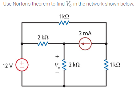 Solved Use Norton's theorem to find Vo in the network shown | Chegg.com