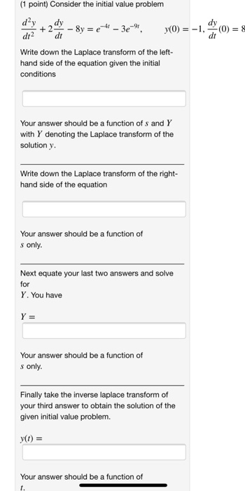 Solved (1 point) Consider the initial value problem dy dt | Chegg.com