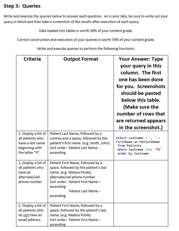Solved Step 1 Table Creation Create A New Database And 3957