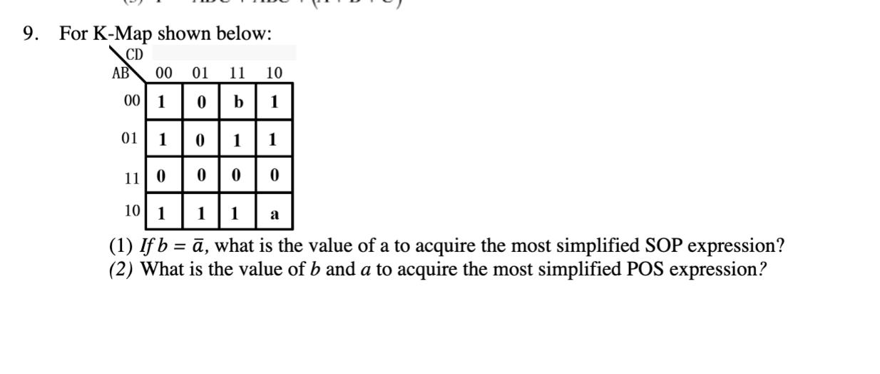 Solved 9 For K Map Shown Below 1 If Baˉ What Is The 