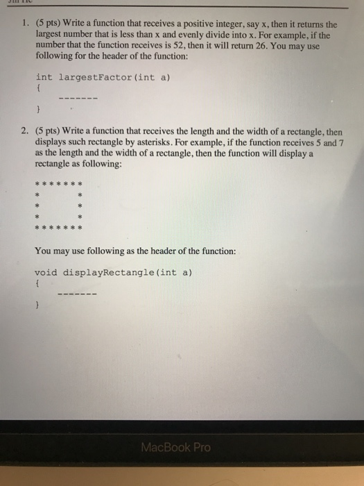 Solved (5 pts) Write a function that receives a positive | Chegg.com