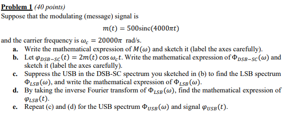 Solved Problem 1 (40 points) Suppose that the modulating | Chegg.com