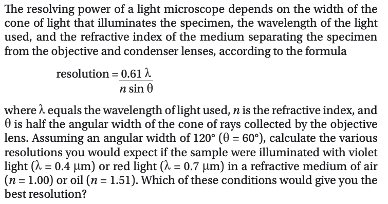 Solved The resolving power of a light microscope depends on | Chegg.com